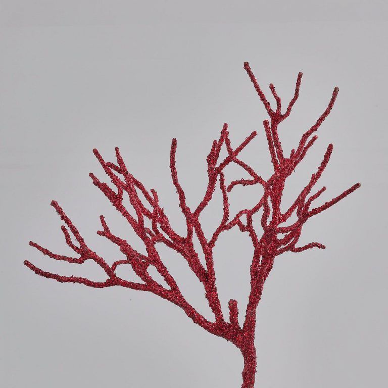 RAMA DE CORAL DECORATIVO ROJO GLITTER H47. - El Portillo Decoración